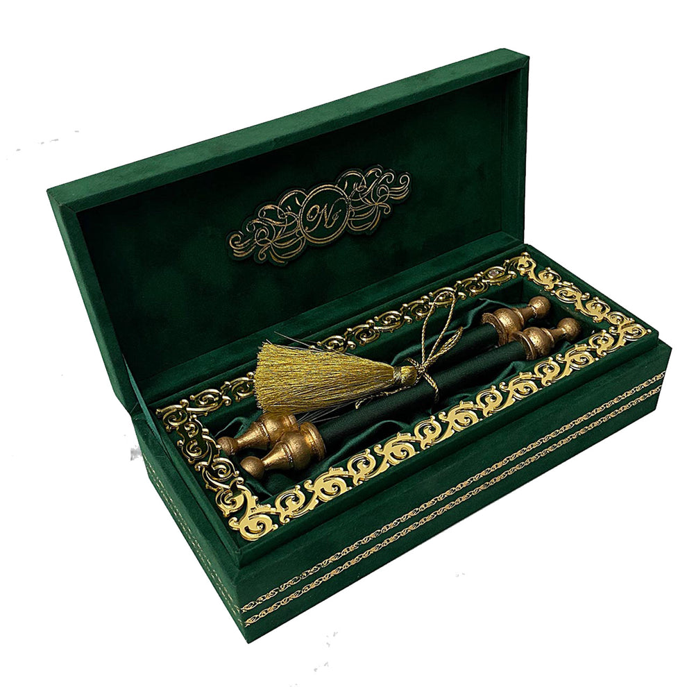 Regal Green Scroll Invitation – Upani